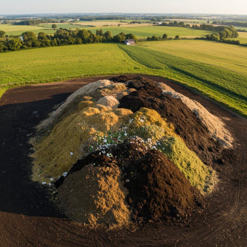 Aerial View of a Large Compost Pile in a Rural Field Stock Illustration ...