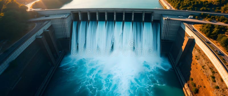 Aerial View of a Large Concrete Dam and Waterfall - Power Generation Landscape Stock ...