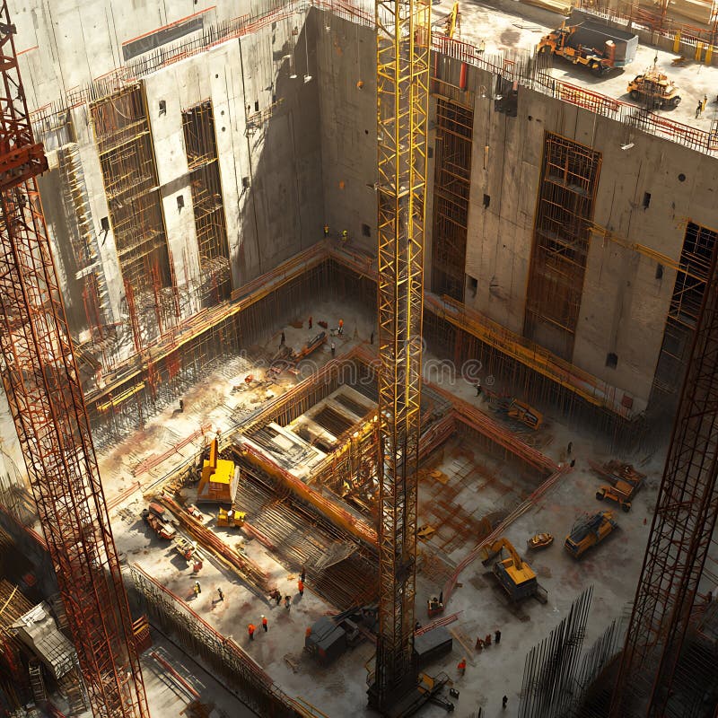Aerial View of a Large Construction Site with Cranes Stock Illustration ...