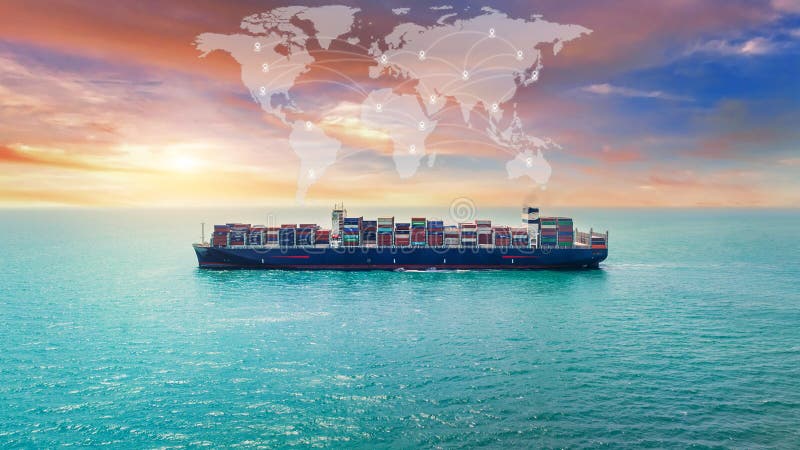 Aerial View of a Large Container Cargo Ship in Ocean Stock Image ...