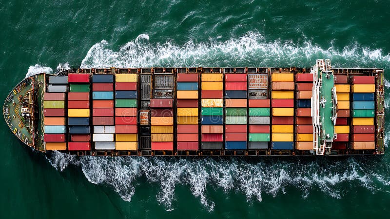 Aerial View of a Large Container Ship on the Ocean Stock Illustration ...