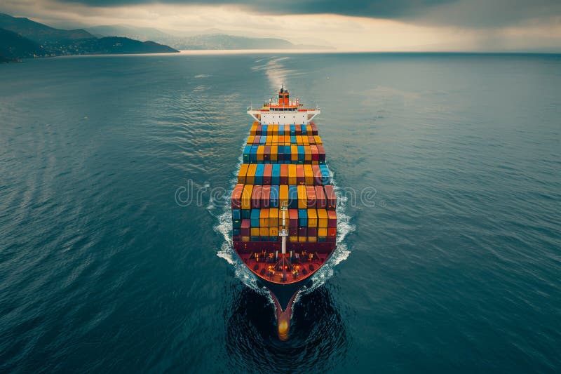 Aerial View of a Large Container Ship in the Ocean, a Patchwork of ...
