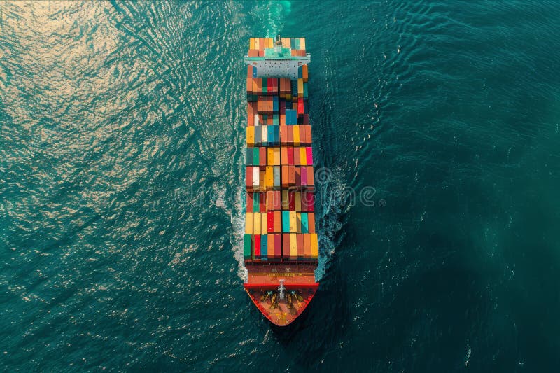 Aerial View of a Large Container Ship in the Ocean, a Patchwork of ...
