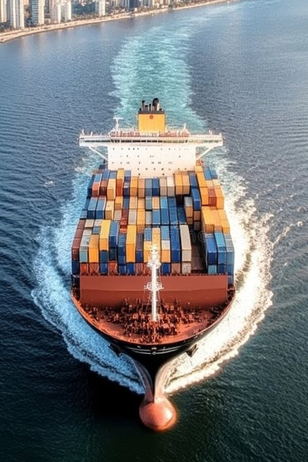 Large Container Ship Leaves the Port of Rotterdam. Cargo Container Ship ...