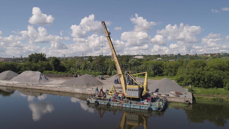 River Crane Excavator on Barge. Stock Footage - Video of water, river ...