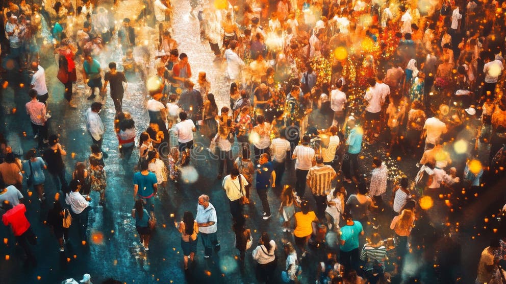 Aerial View of a Large Crowd Celebrating at Night Stock Illustration ...