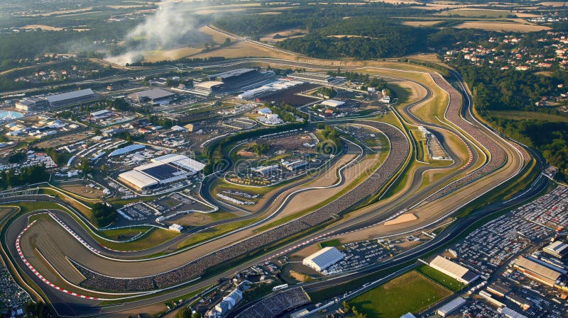 Aerial View of Large Empty Racetrack with Multiple Turns, Long ...