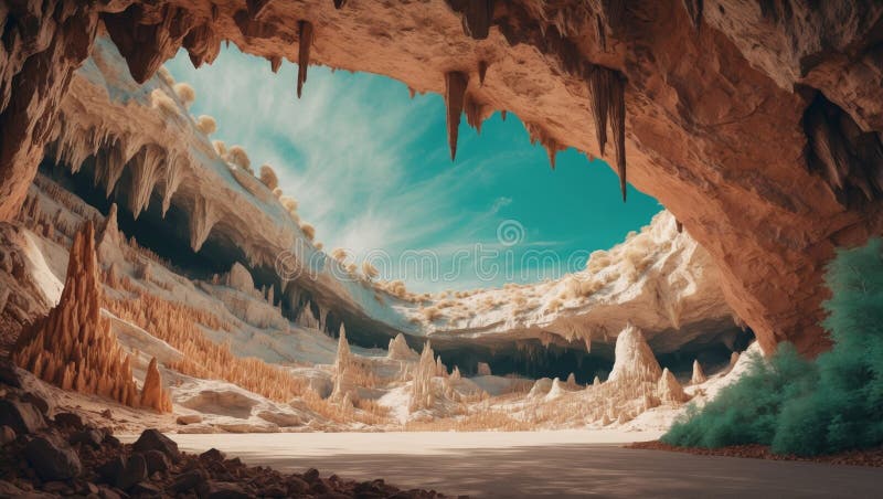 Aerial View of a Large Empty Rock Cave with Entrance. Stock Image ...