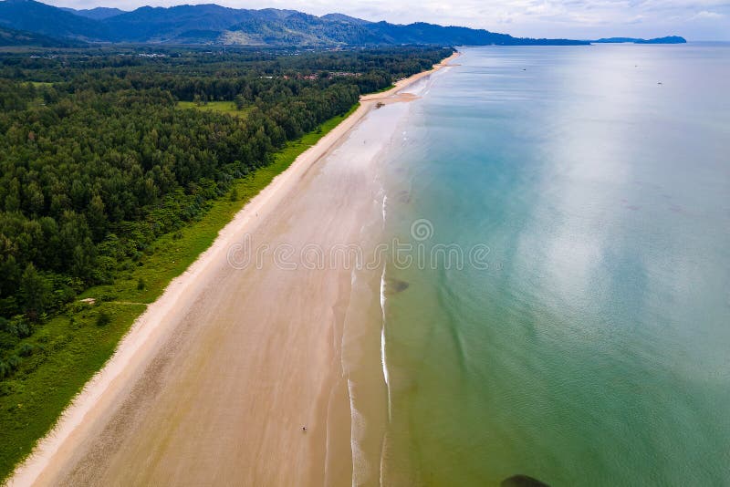 Aerial View Large Empty Tropical Beach Surrounded Lush Foliage Stock ...