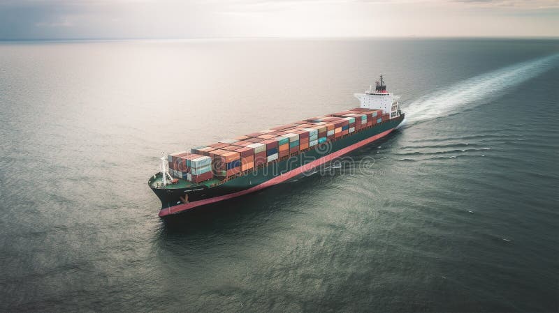 Aerial View of a Large, Heavy Loaded Container Cargo Ship .. Stock ...
