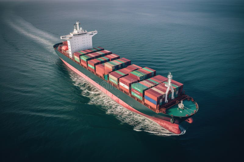 Aerial View of a Large, Heavy Loaded Container Cargo Ship .. Stock ...