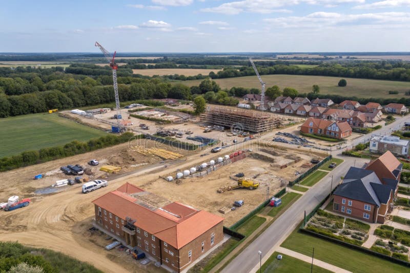 Aerial View of Large Housing Development Construction Site Stock ...