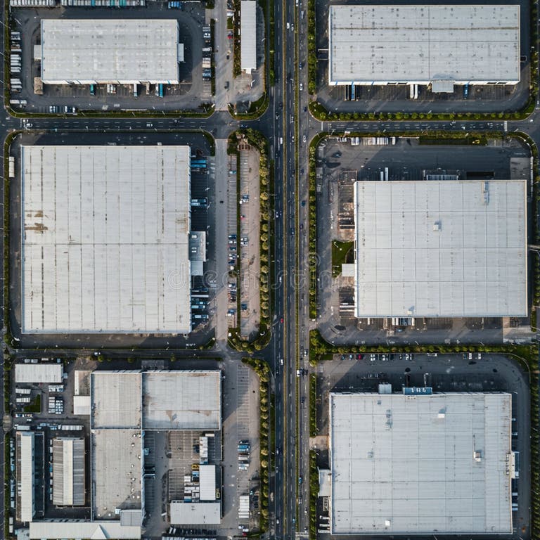 Aerial View of a Large Industrial Complex Featuring Several Rectangular ...