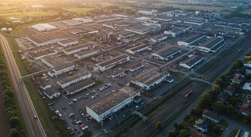 Aerial View of a Large Industrial Complex with Multiple Sizable Factory ...