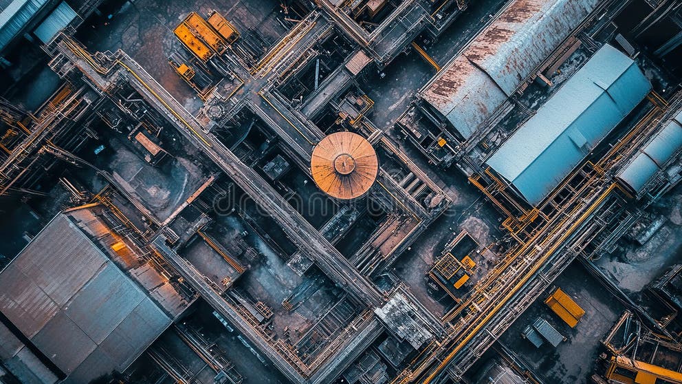 Aerial View of a Large Manufacturing Complex with Various Sections and ...