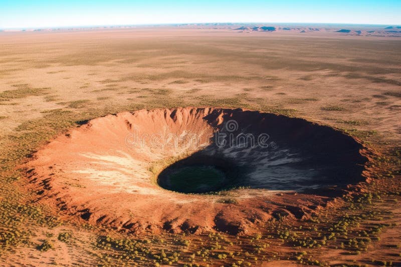 Aerial View of a Large Meteor Impact Crater Stock Illustration ...