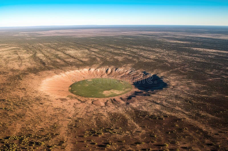 Aerial View of a Large Meteor Impact Crater Stock Illustration ...