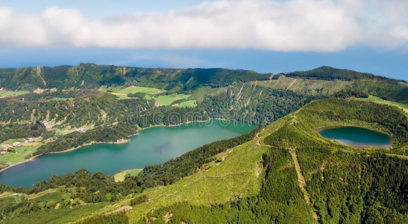 Aerial View of a Large Mountain Lake between Two Small Extinct ...