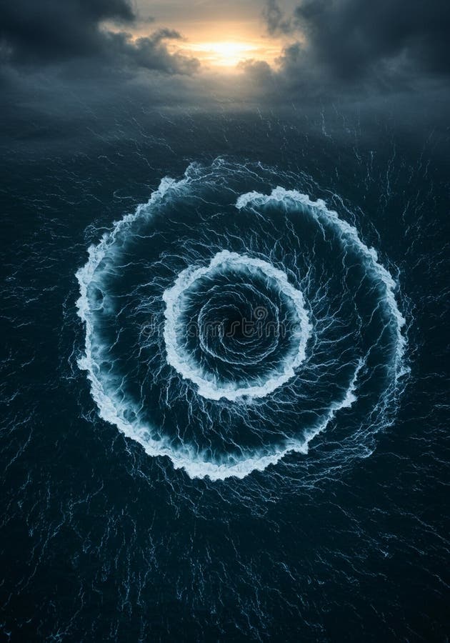 Aerial View of a Large Ocean Whirlpool with a Clearly Defined Spiral ...