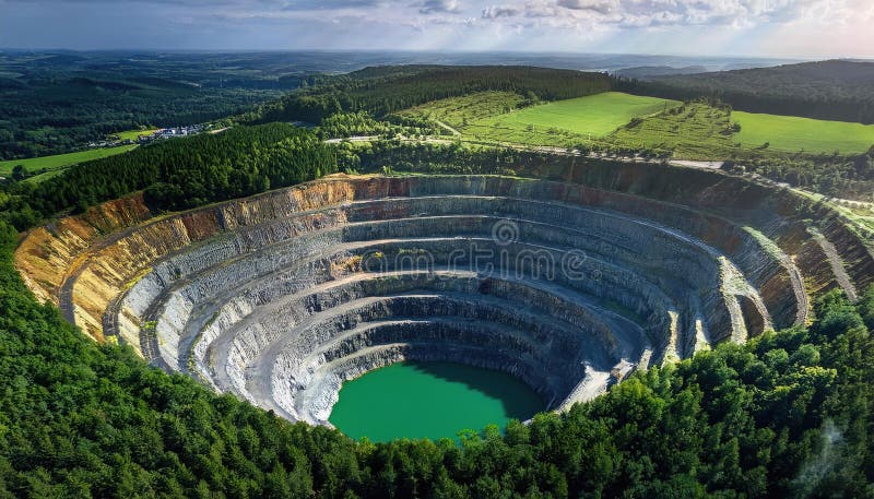 Aerial View of a Large Open-pit Mine Surrounded by Forests and Green ...