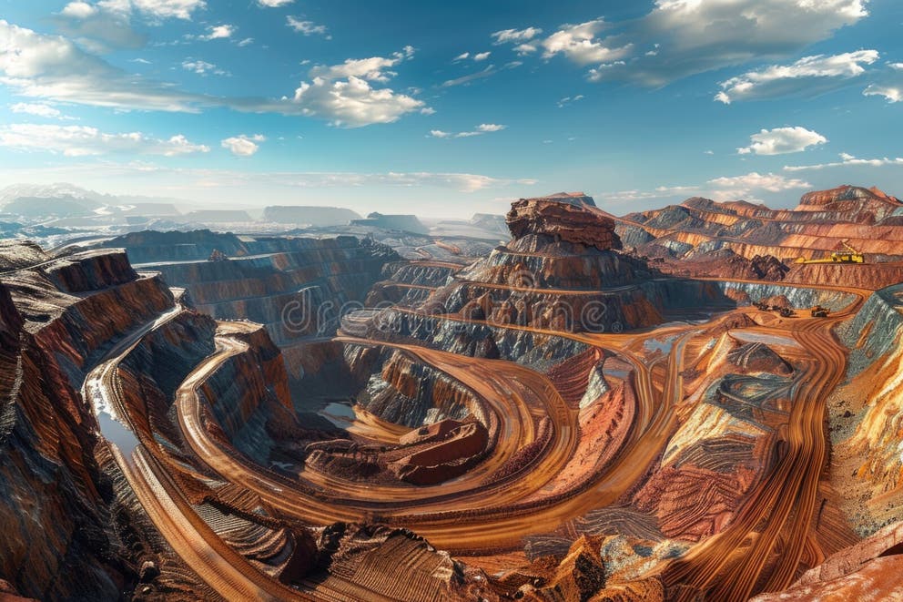 Aerial View of a Large Open Pit Mining Site with Surrounding Terrain ...
