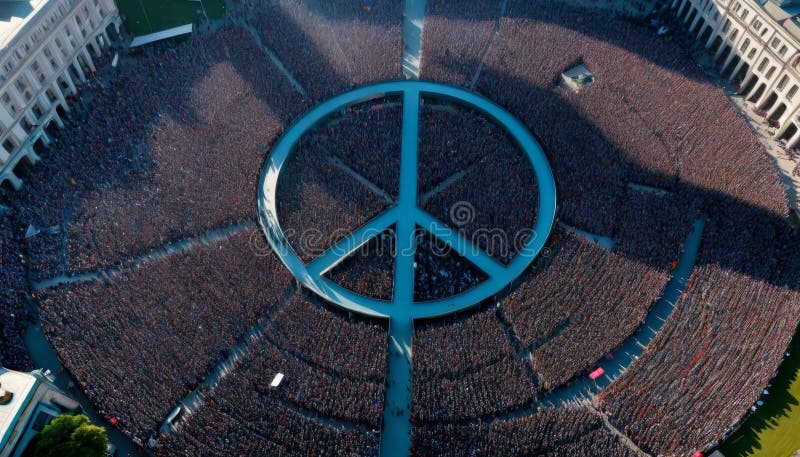 Aerial View of Large Peace Sign in Urban Square Stock Image - Image of ...