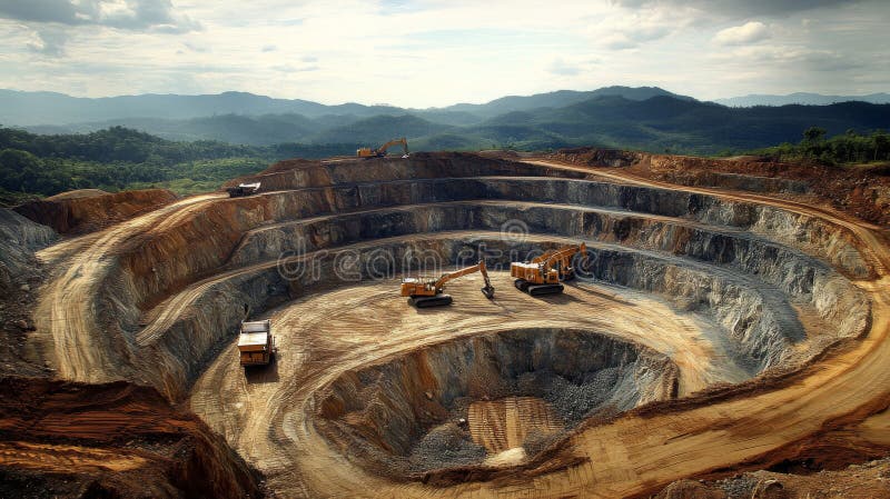 Aerial View of a Large Quarry with Heavy Machinery Stock Illustration ...