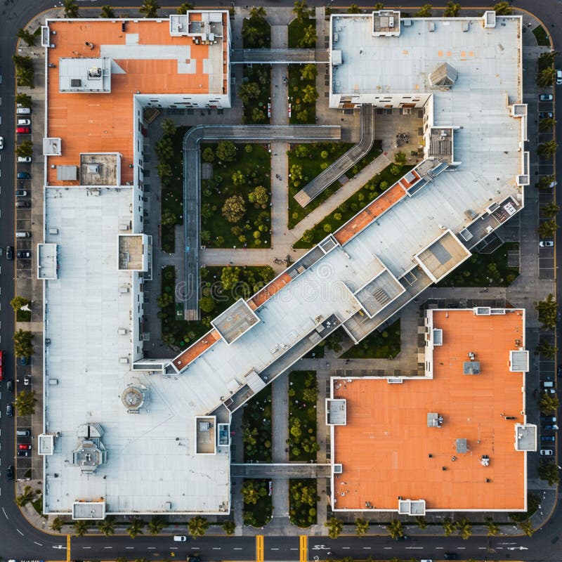 Aerial View of a Large, Rectangular Building Complex with Multiple ...