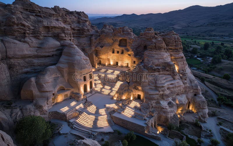 Aerial View of a Large Rock Formation Featuring Prominent Steps and ...