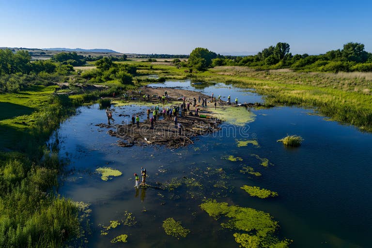 Aerial View of a Large-Scale Water Conservation Project in Action Stock ...