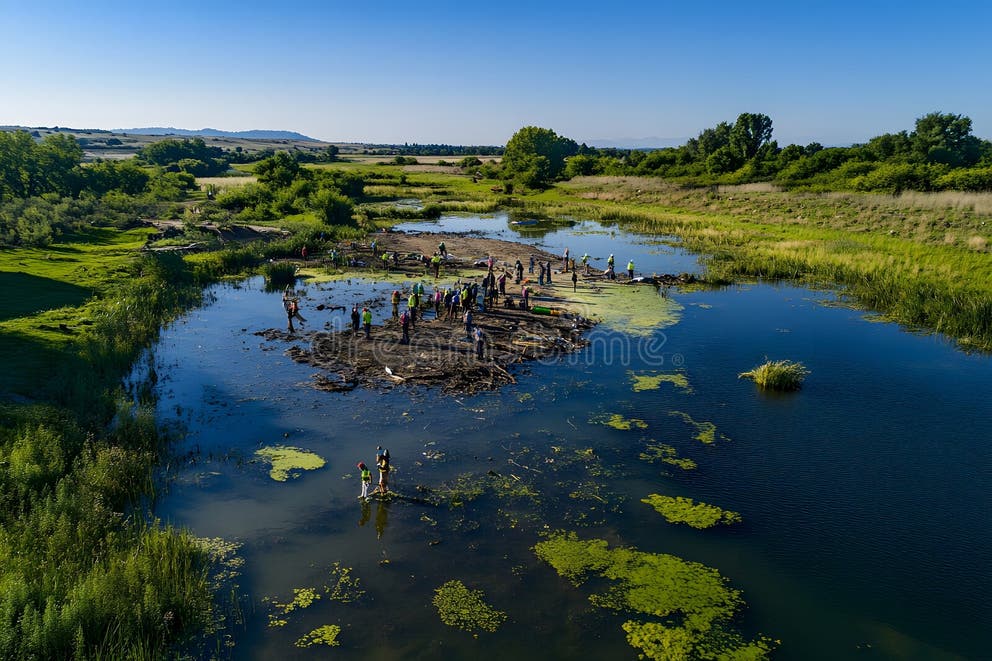Aerial View of a Large-Scale Water Conservation Project in Action Stock ...