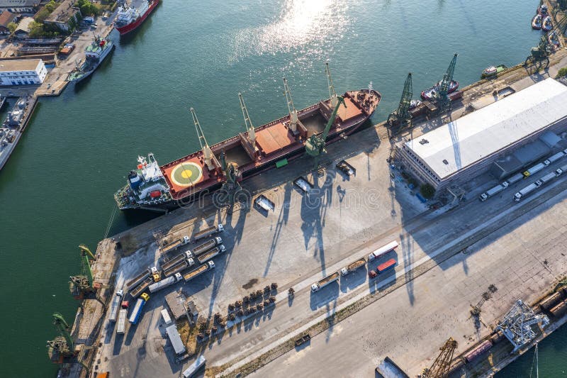 Aerial View of a Large Ship Loading Grain for Export. Stock Image ...