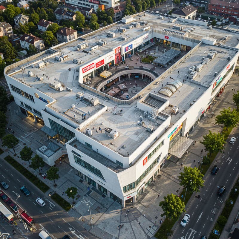 Aerial View of a Large Shopping Mall with a Central Open Courtyard ...