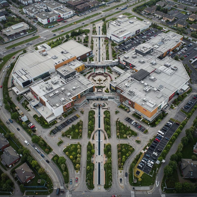 Aerial View of a Large Shopping Mall Complex with Multiple ...