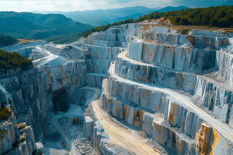 Aerial View of a Large Stone Quarry with Massive Blocks Being Extracted ...