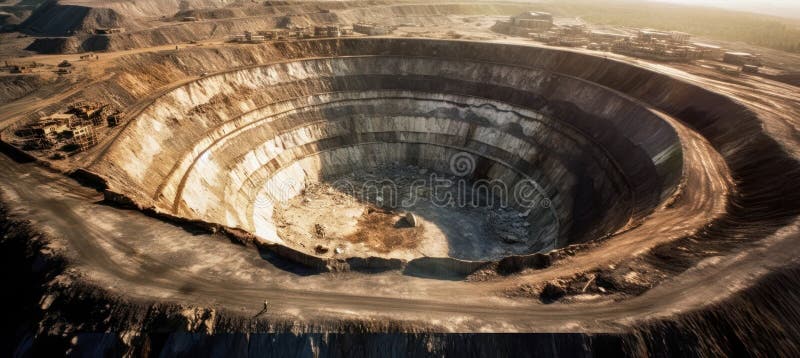 Aerial View of Large Surface Mine, Circular Hole in Ground - Natural ...