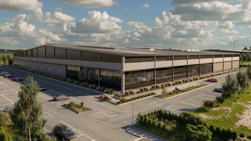 Aerial View of Large Warehouse Building Stock Image - Image of facility ...