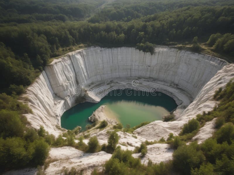 Aerial View of Large White Limestone Quarry in Green Landscape. Stock ...