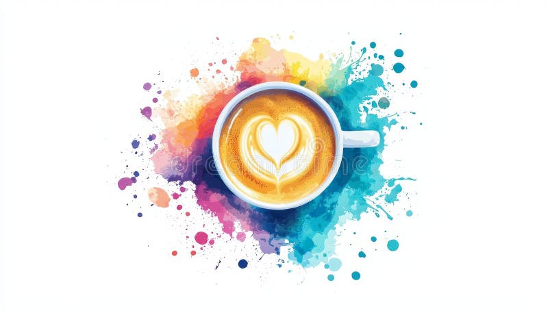 Aerial View of a Latte Decorated with Heart Art. Stock Image - Image of ...