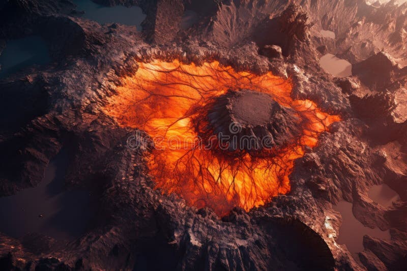 Aerial View of a Lava Lake Inside a Caldera Stock Illustration ...
