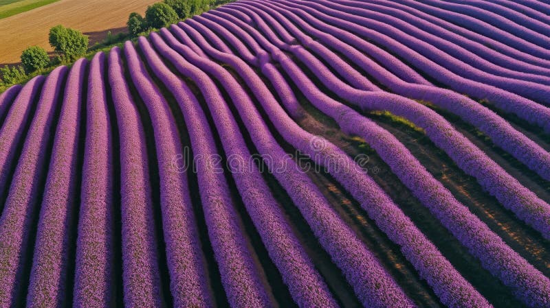 Aerial View of a Lavender Field in Rows Stock Illustration ...