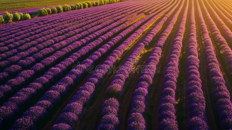 Aerial View of Lavender Fields at Sunset Stock Illustration ...