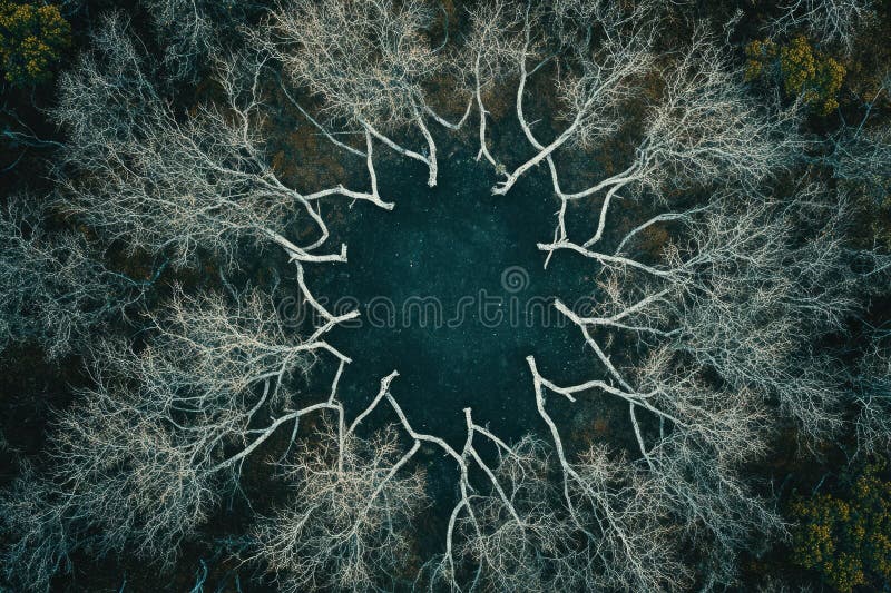 Aerial View of Leafless Trees Forming a Circle Stock Image - Image of ...