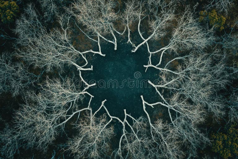 Aerial View of Leafless Trees Forming a Circle Stock Image - Image of ...