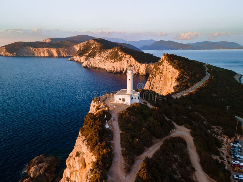 Aerial View of Lefkada Island Lighthouse at the Cliff Stock Image ...