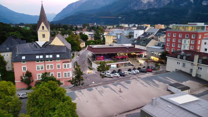 Aerial View of Lienz Skyline from a Drone at Night, Austria Editorial ...