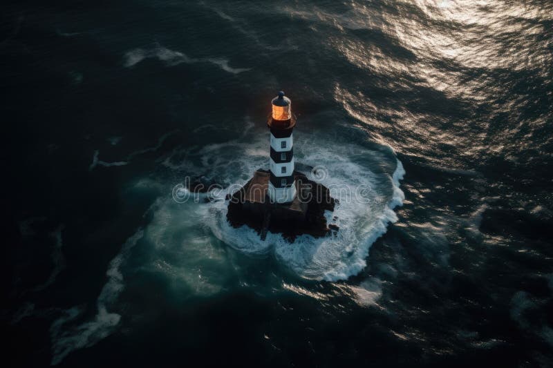 Aerial View of a Lighthouse, with Its Beacon Shining Bright Against the ...