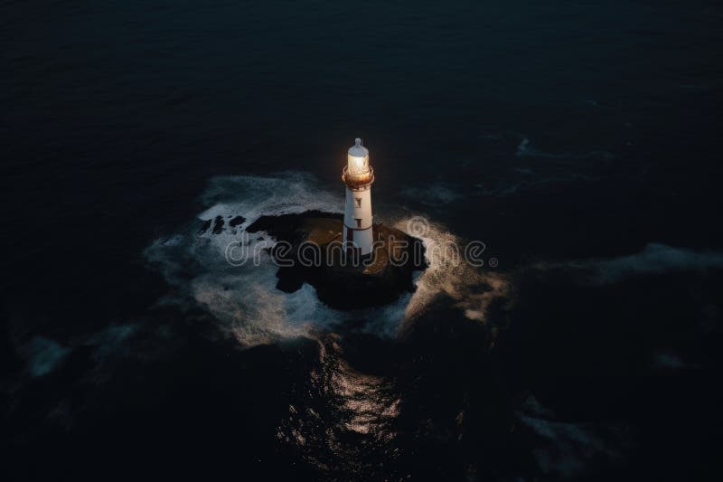 Aerial View of a Lighthouse, with Its Beacon Shining Bright Against the ...