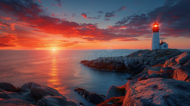 Lighthouse Sunset Ocean View Coastal Beacon Maritime Navigation ...