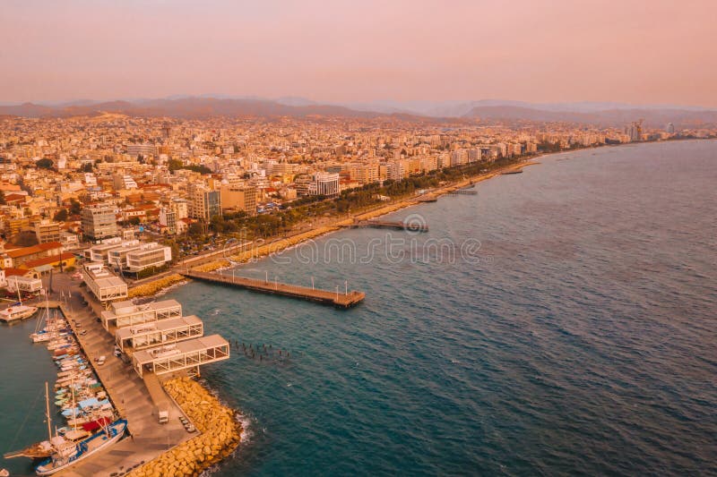 Aerial View of Limassol, Cyprus at Sunset Stock Image - Image of ...